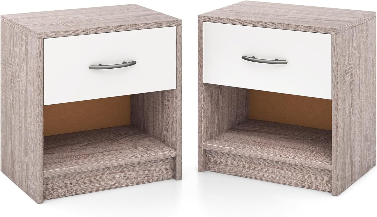 Night Stand with Drawer, Wood Modern End Table with Open Storage Shelf ...