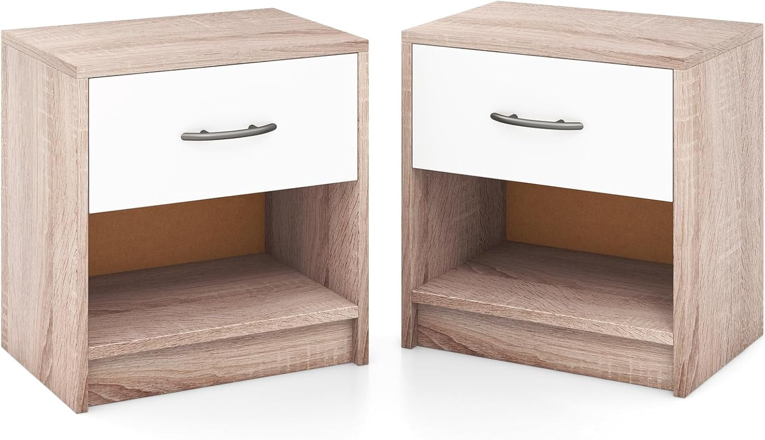 Night Stand with Drawer, Wood Modern End Table with Open Storage Shelf ...