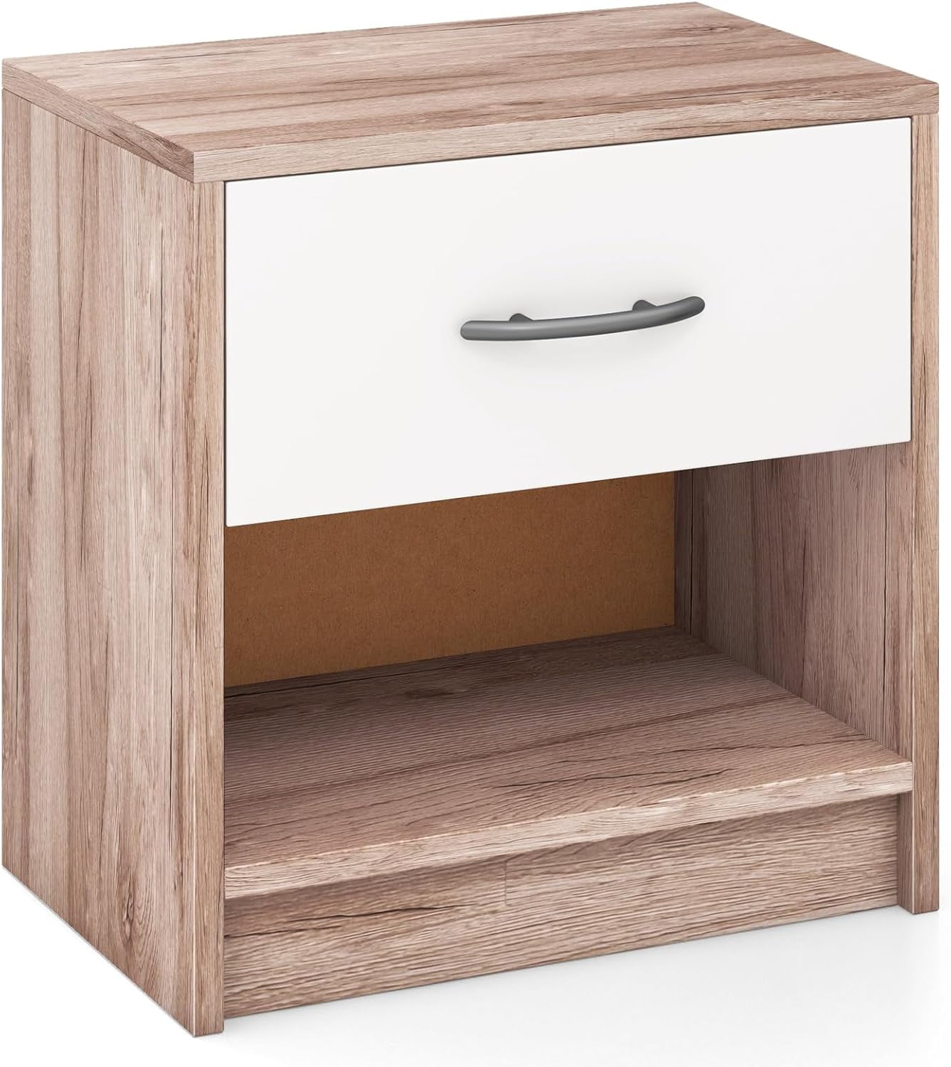 Night Stand with Drawer, Wood Rustic End Table with Open Storage Shelf ...