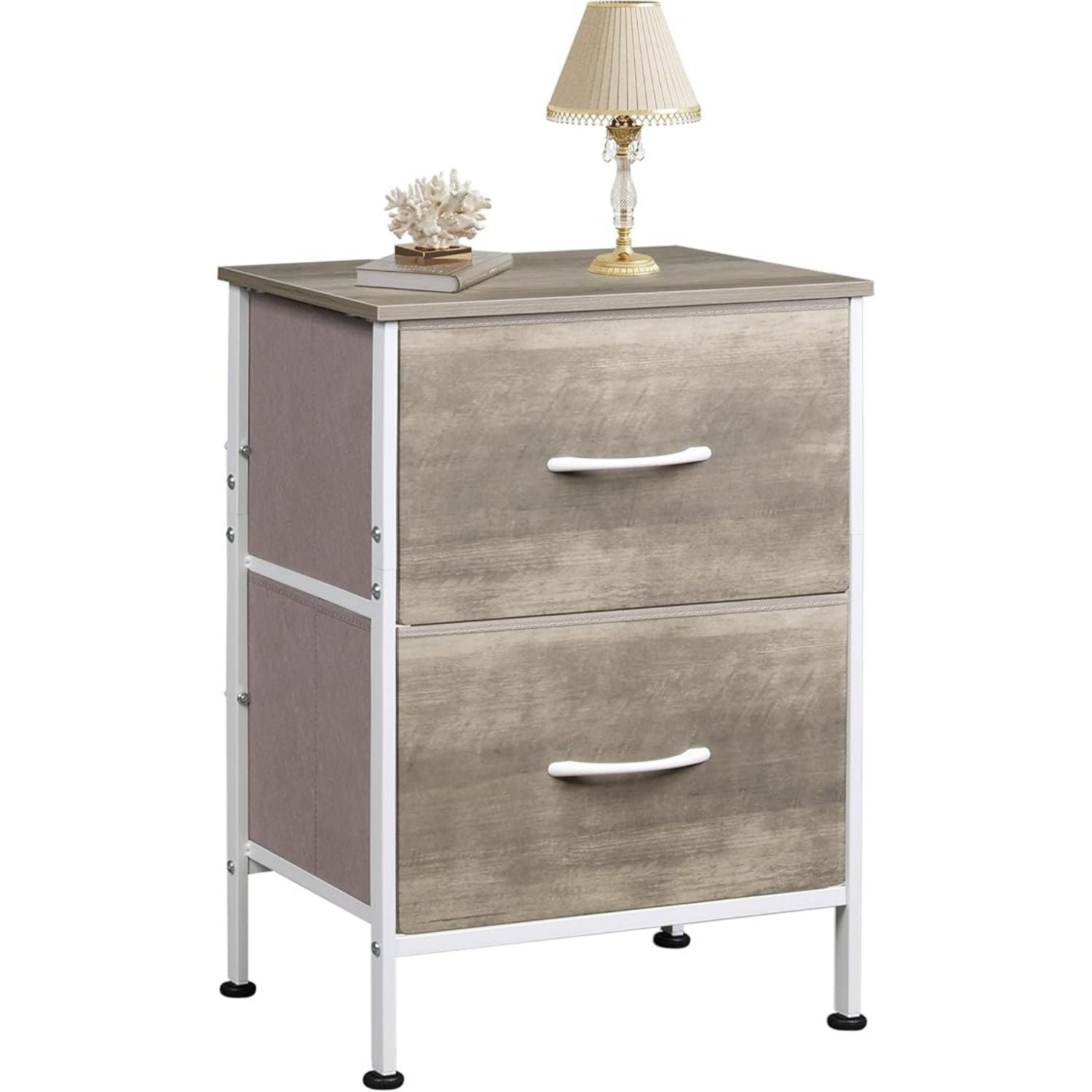 Night Stand, Greige Nightstand with 2 Fabric Drawers, Small Dresser for ...