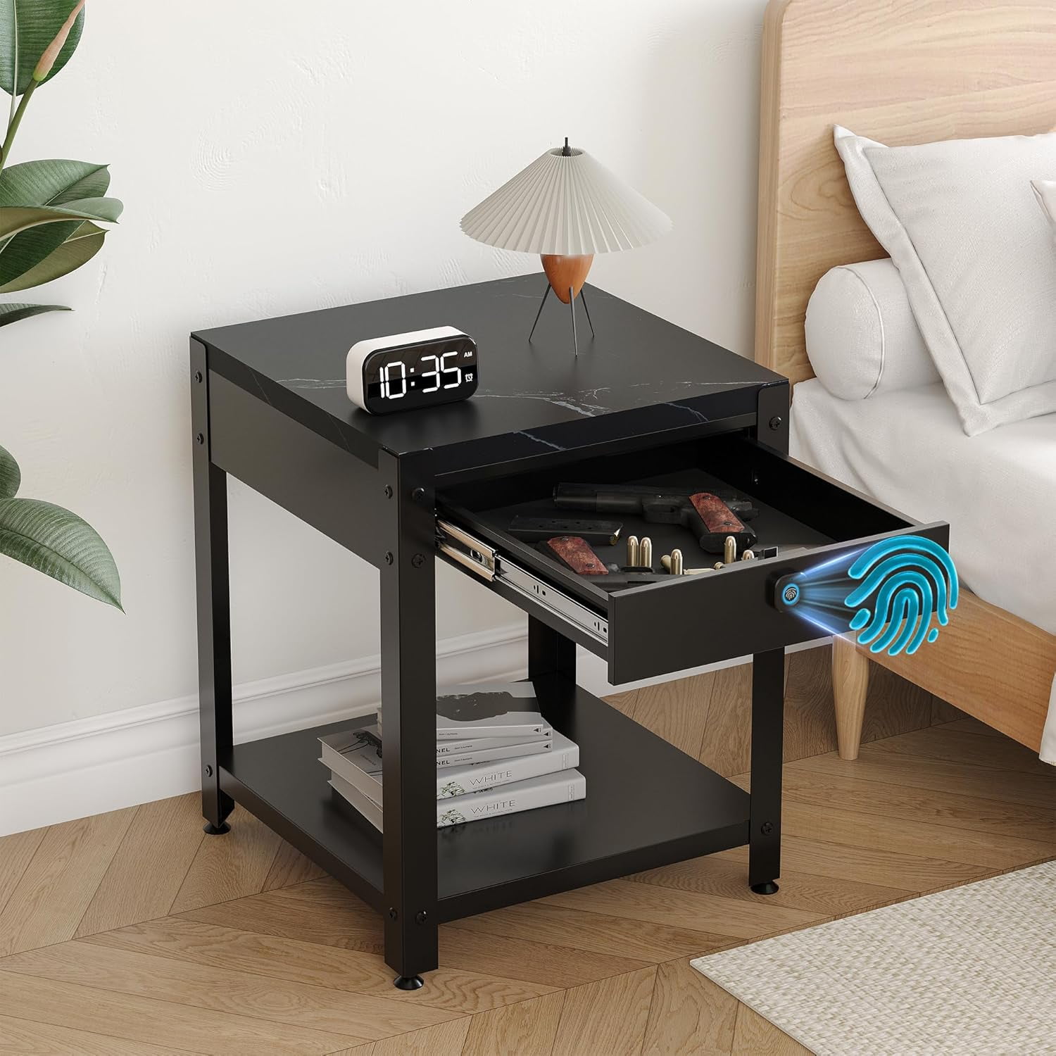 Night Stand with Gun Drawer - Bedside Table with Fingerprint Hidden ...