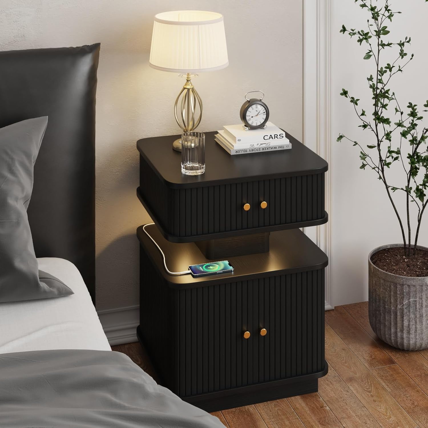 Night Stand, LED Nightstand, Bedroom Night Stand with Charging Station ...