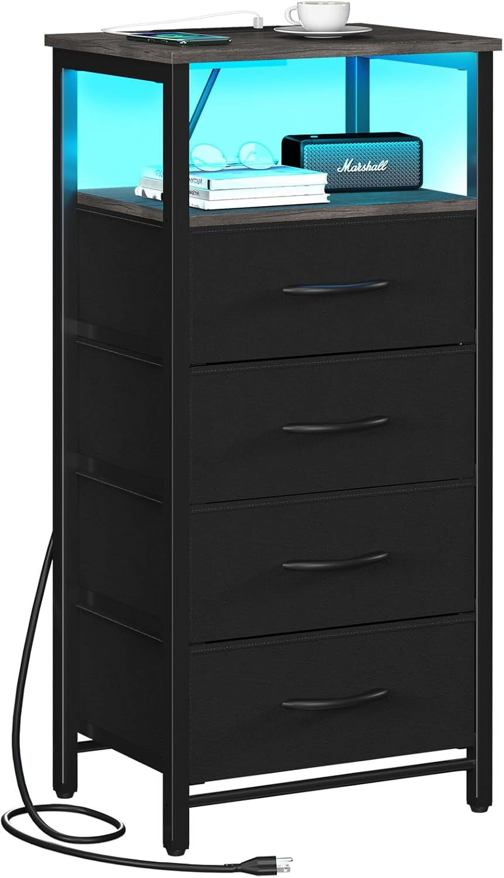 Night Stand - LED Nightstand with Charging Station, Bedside Table with ...