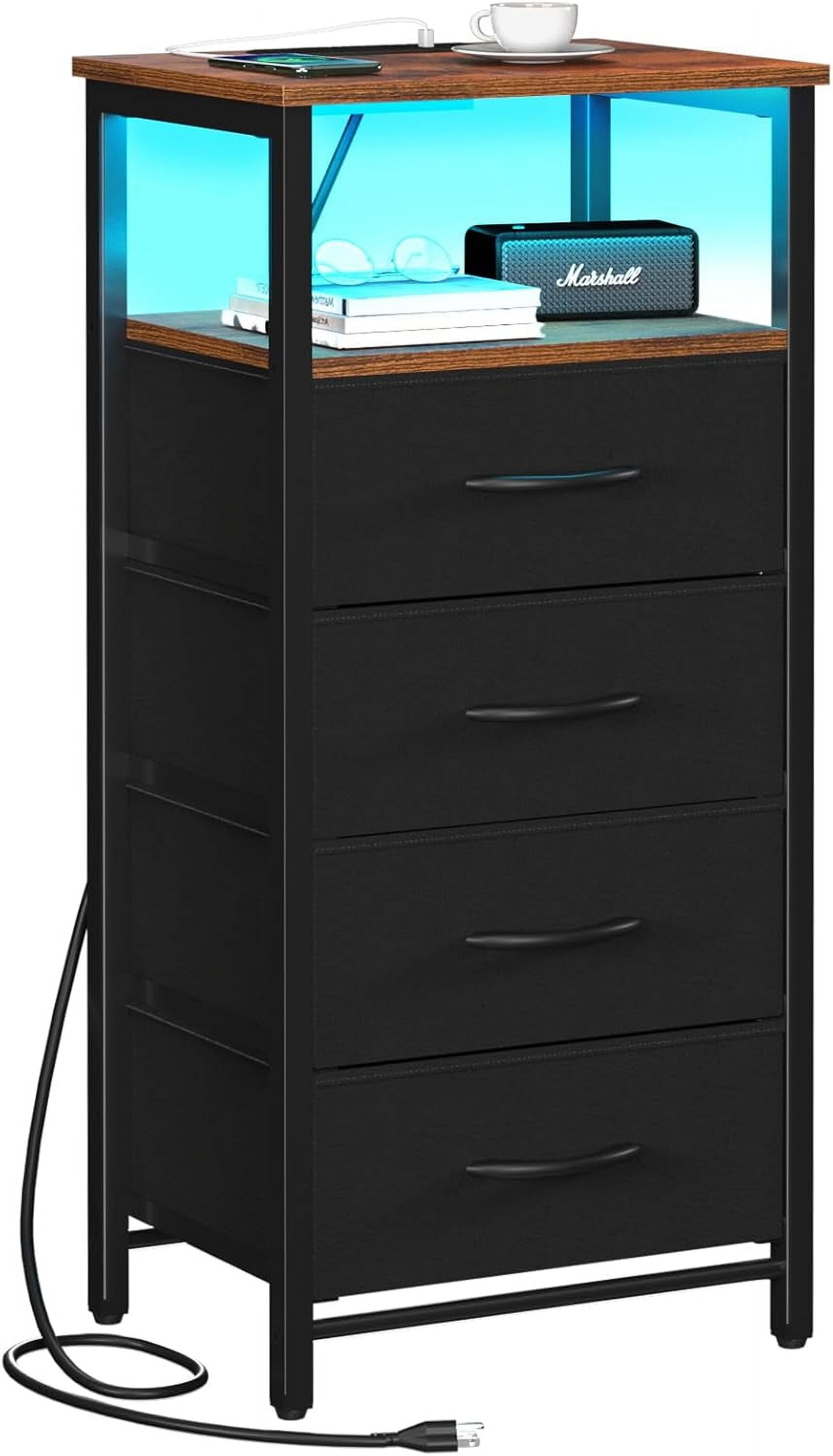 Night Stand - LED Nightstand with Charging Station, Tall Dresser for ...