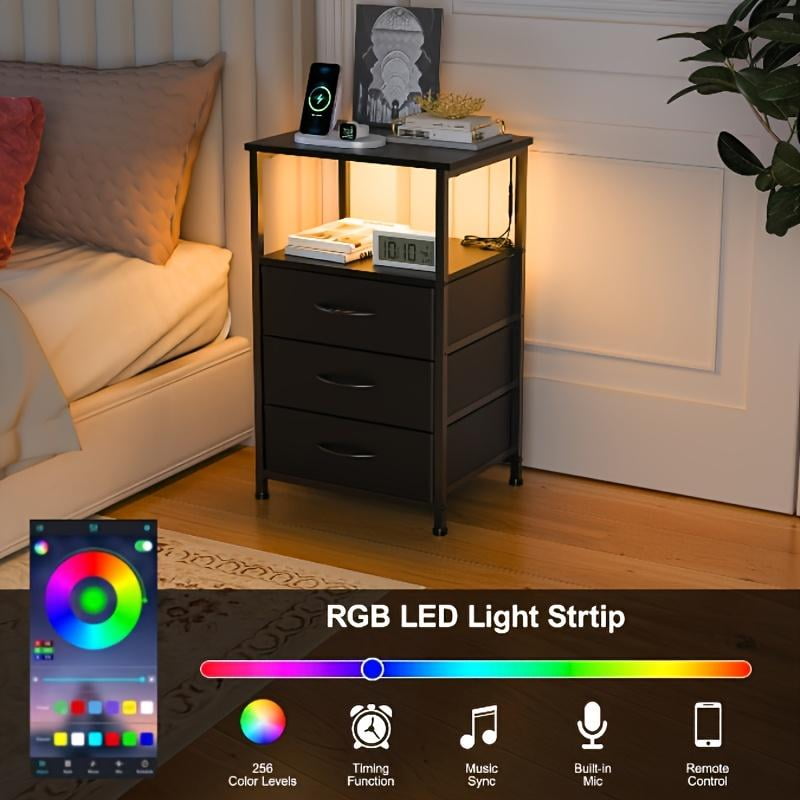 Night Stand with LED Strip Light, BT Contral Colorful LED Light ...