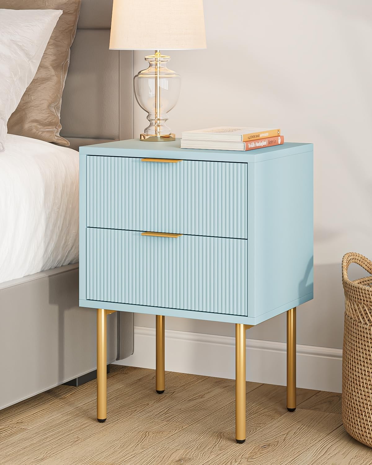 Night Stand,Mid-Century Modern Bedside Table with 2 Storage Drawer ...