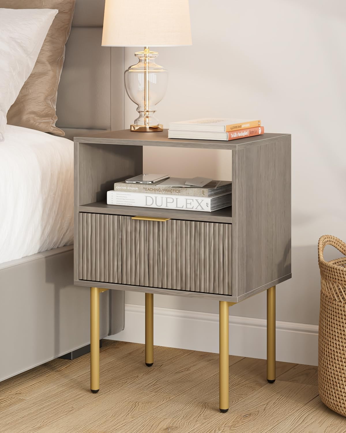 Night Stand,Mid-Century Modern Bedside Table with Storage Drawer and ...