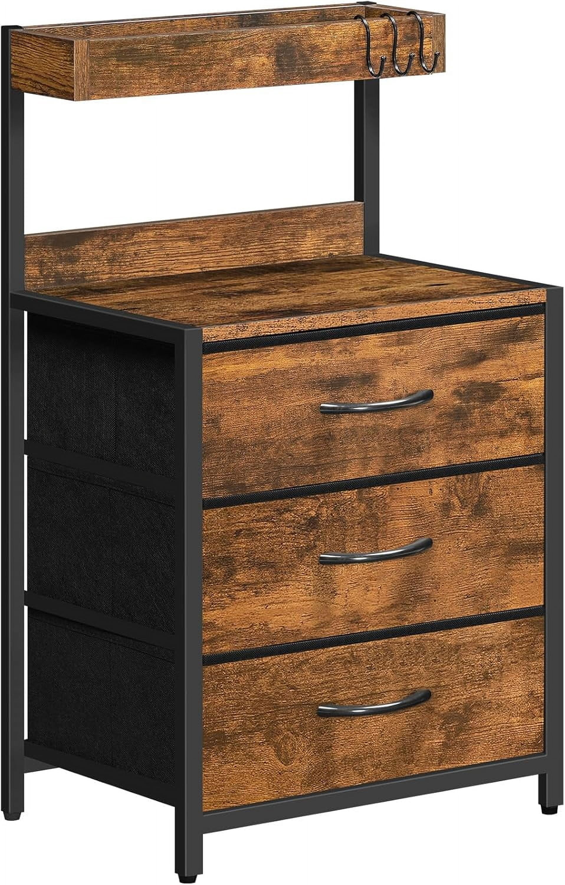 Night Stand, Nightstand with 3 Fabric Storage Drawers, Bedside Table ...