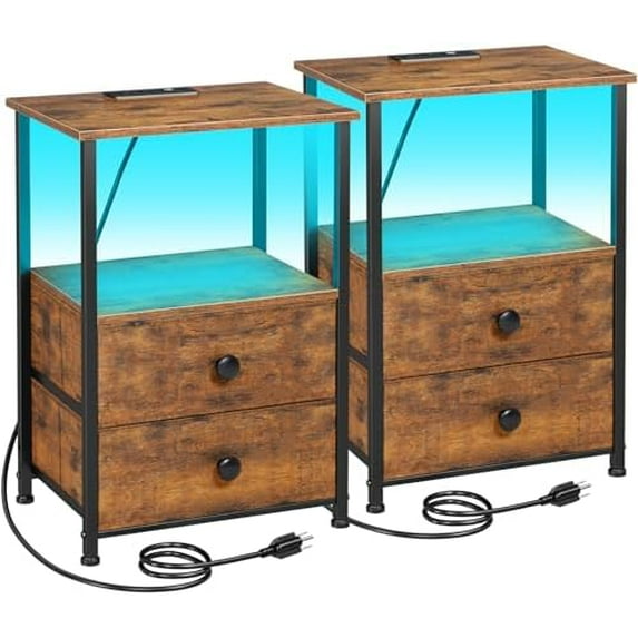 Night Stand Set 2 Bedside Table End Tables Side Tables Rustic Brown ...