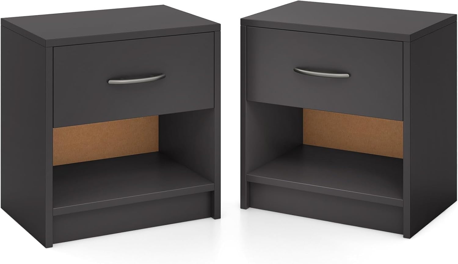 Night Stand Set of 2 with Drawer, Wood Modern End Tables with Open ...