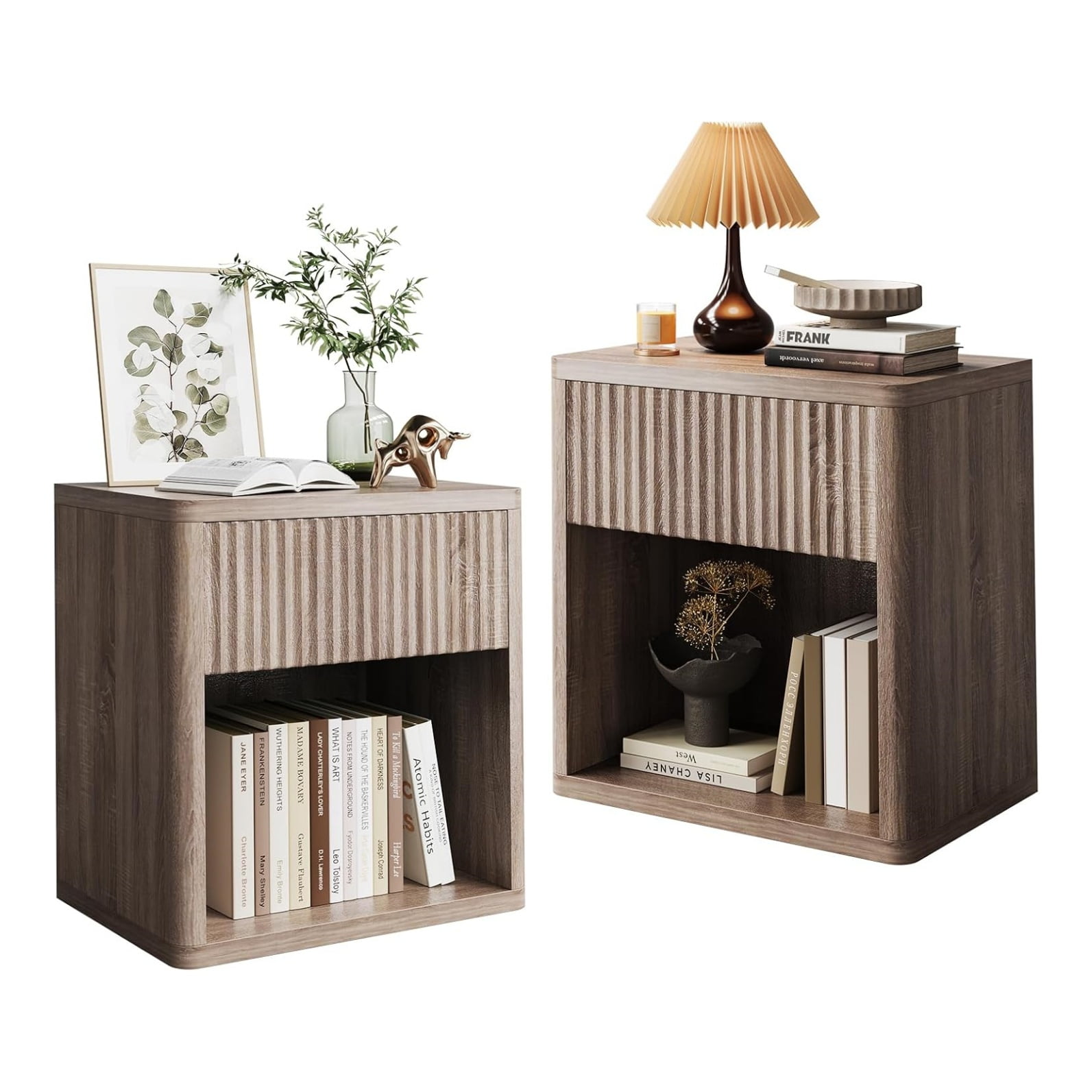 Night Stand Set of 2, Fluted Nightstand,Modern Farmhouse Nightstand ...