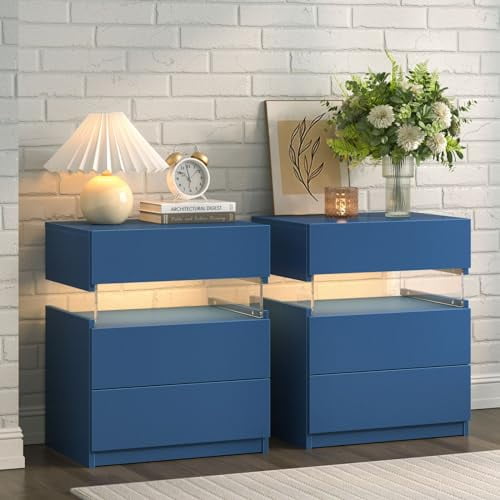 Night Stand Set 2 LED Night Stand for Bedroom Modern LED Bedside Table ...