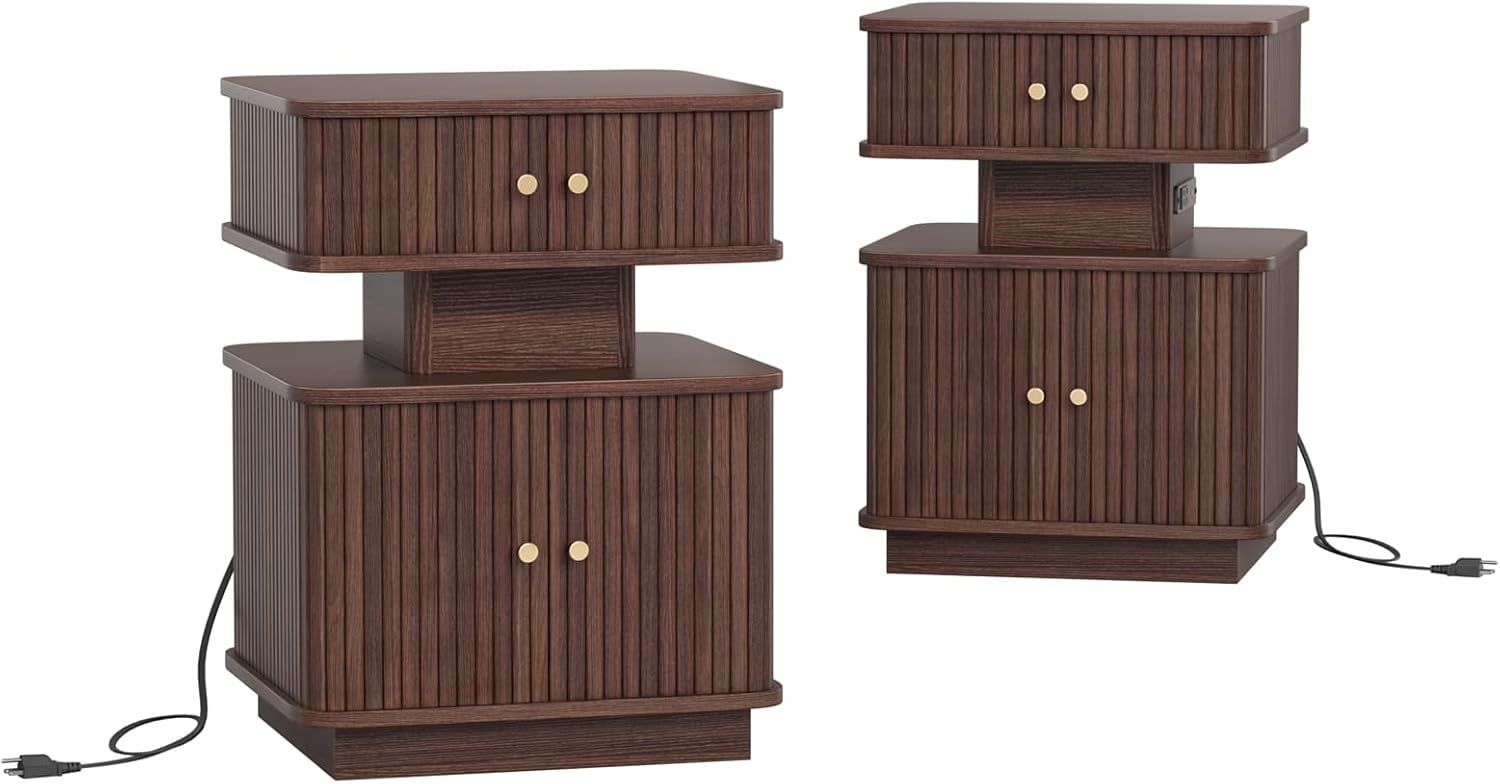 Night Stand Set of 2, LED Nightstand, Bedroom Night Stand with Charging ...