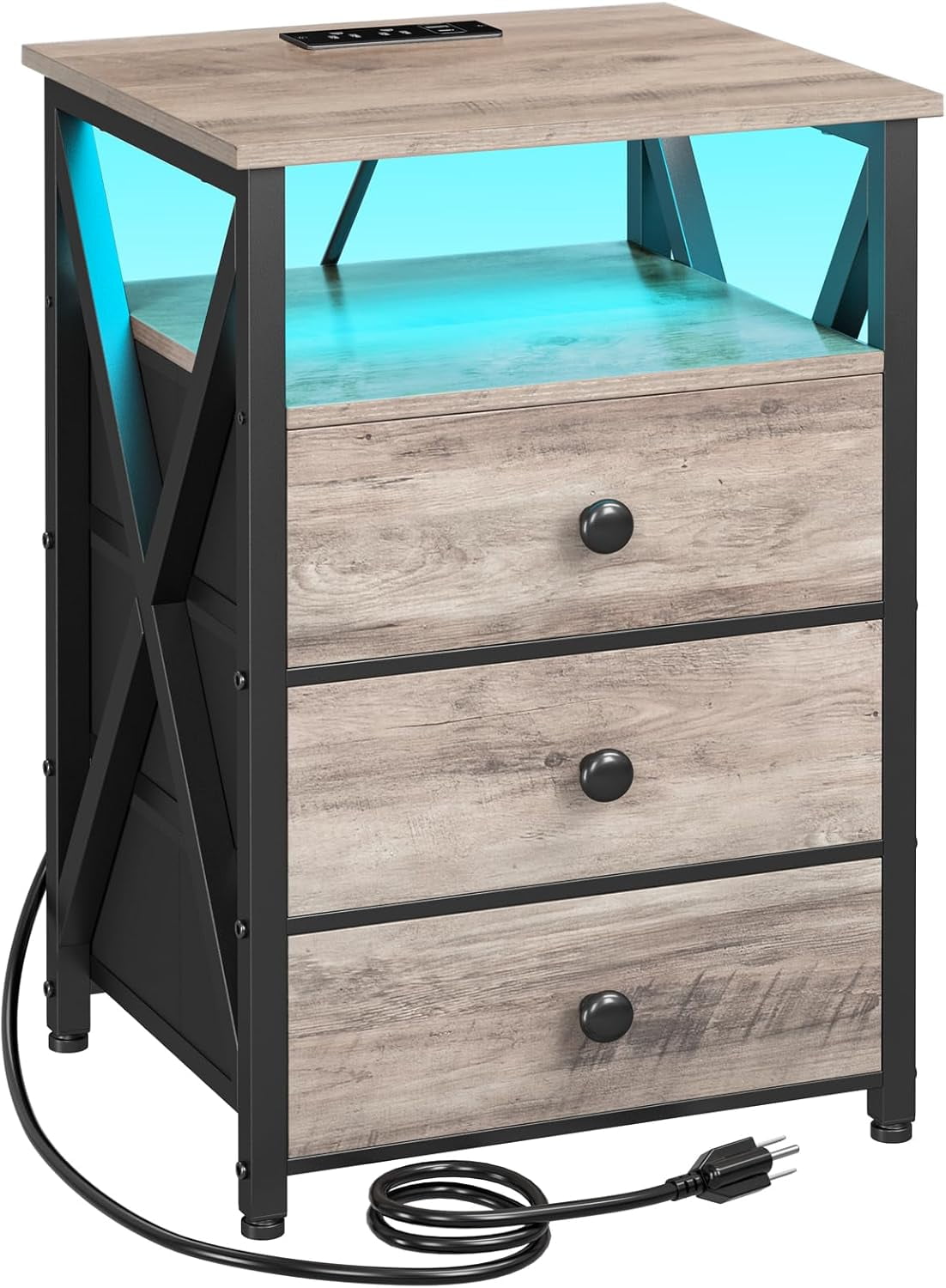 Night Stand Set 2, LED Nightstand with Charging Station, End Side ...
