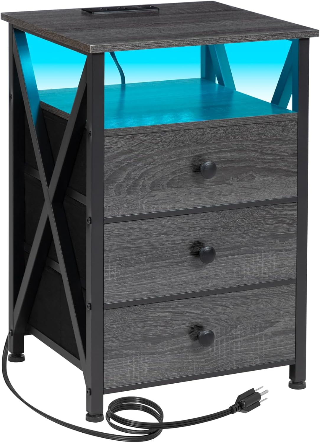 Night Stand Set 2, LED Nightstand with Charging Station, End Side ...