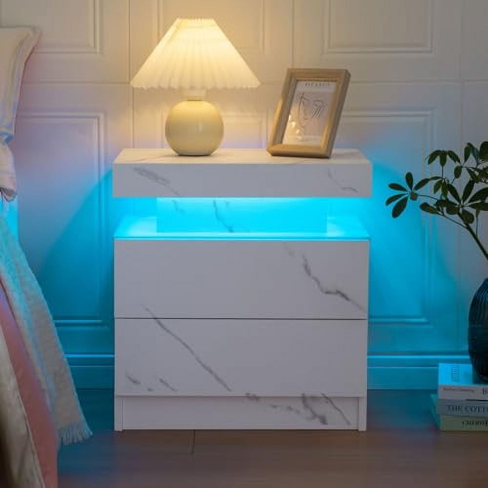 Night Stand Set 2 LED Nightstand with 2 Drawers Bedside Table with ...