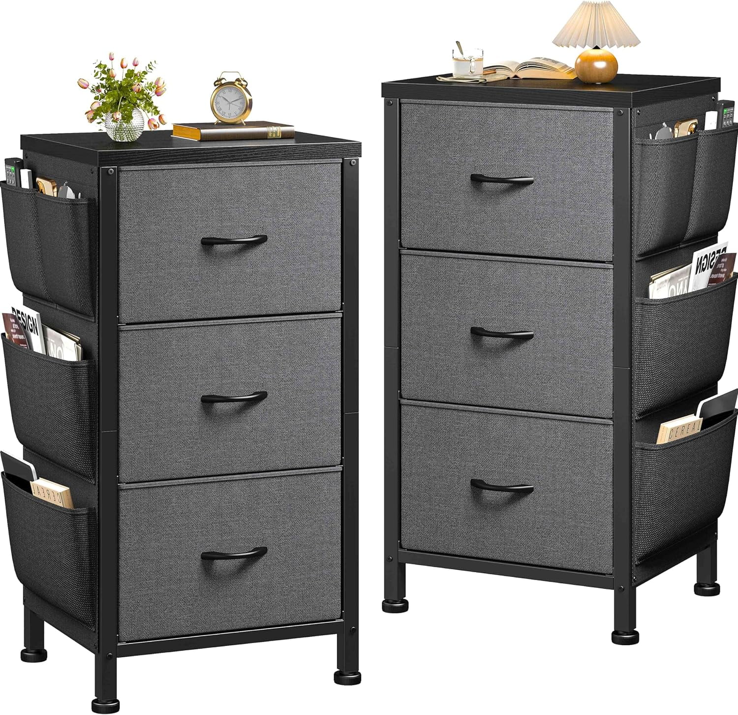 Night Stand Set 2, Night Stand with 3 Drawers for Bedroom, Bedside ...