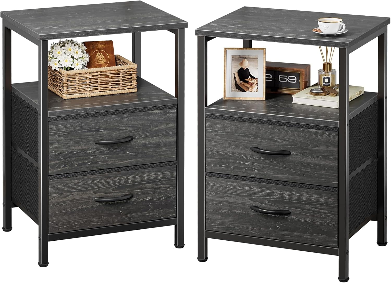 Night Stand Set of 2, Nightstand with 2 Drawers, Bed Side Table with ...