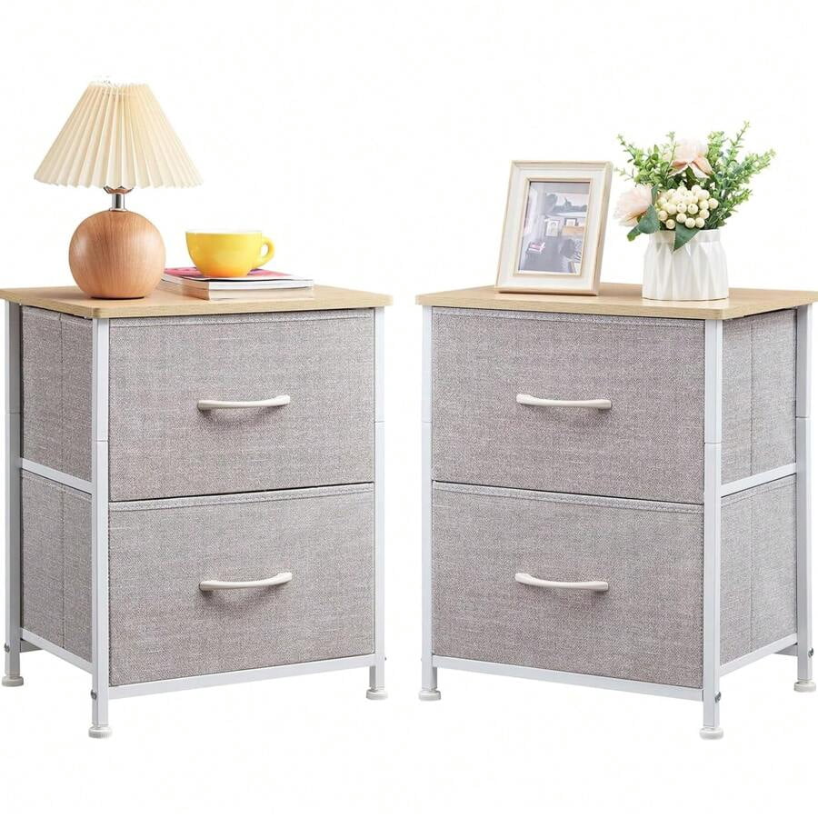Night Stand Set 2,Nightstand With 2 Drawers, Bedside Table Small ...