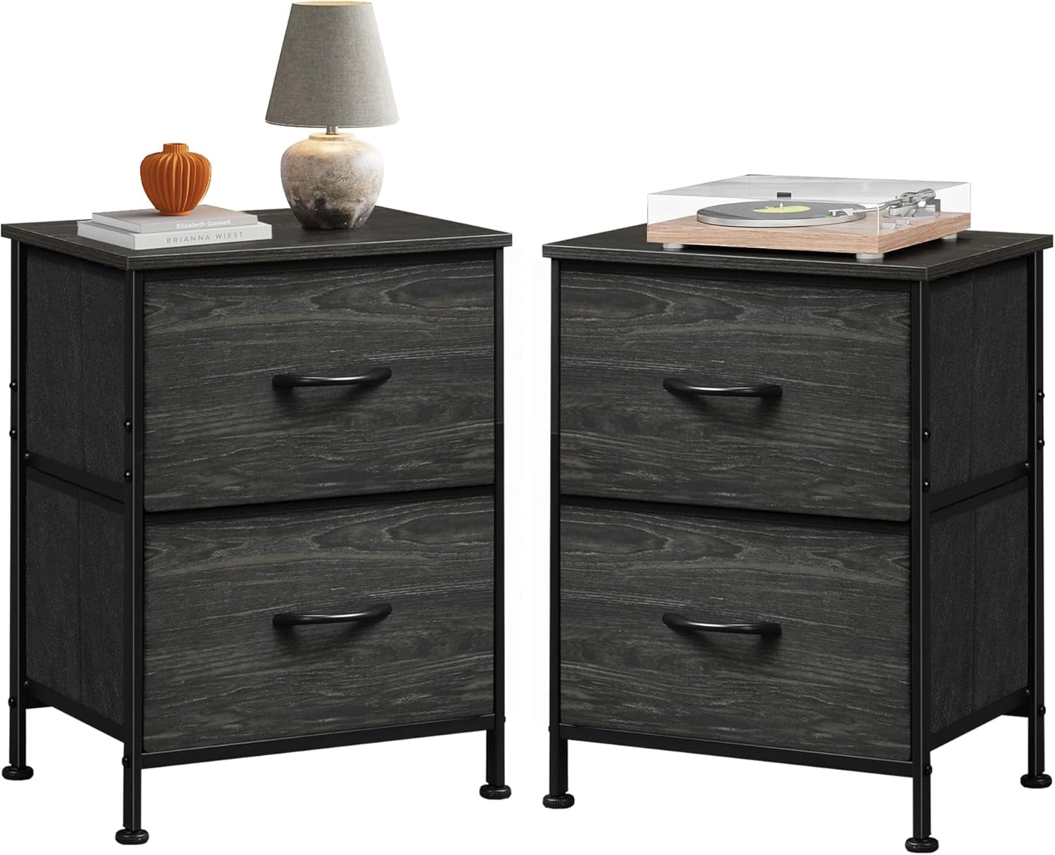 Night Stand Set 2, Nightstand with 2 Fabric Drawers, Small Dresser for ...