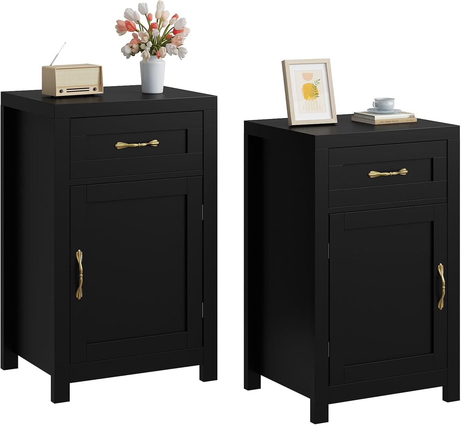 Night Stand Set of 2 Nightstands with Drawer Storage Bed Side End Large ...