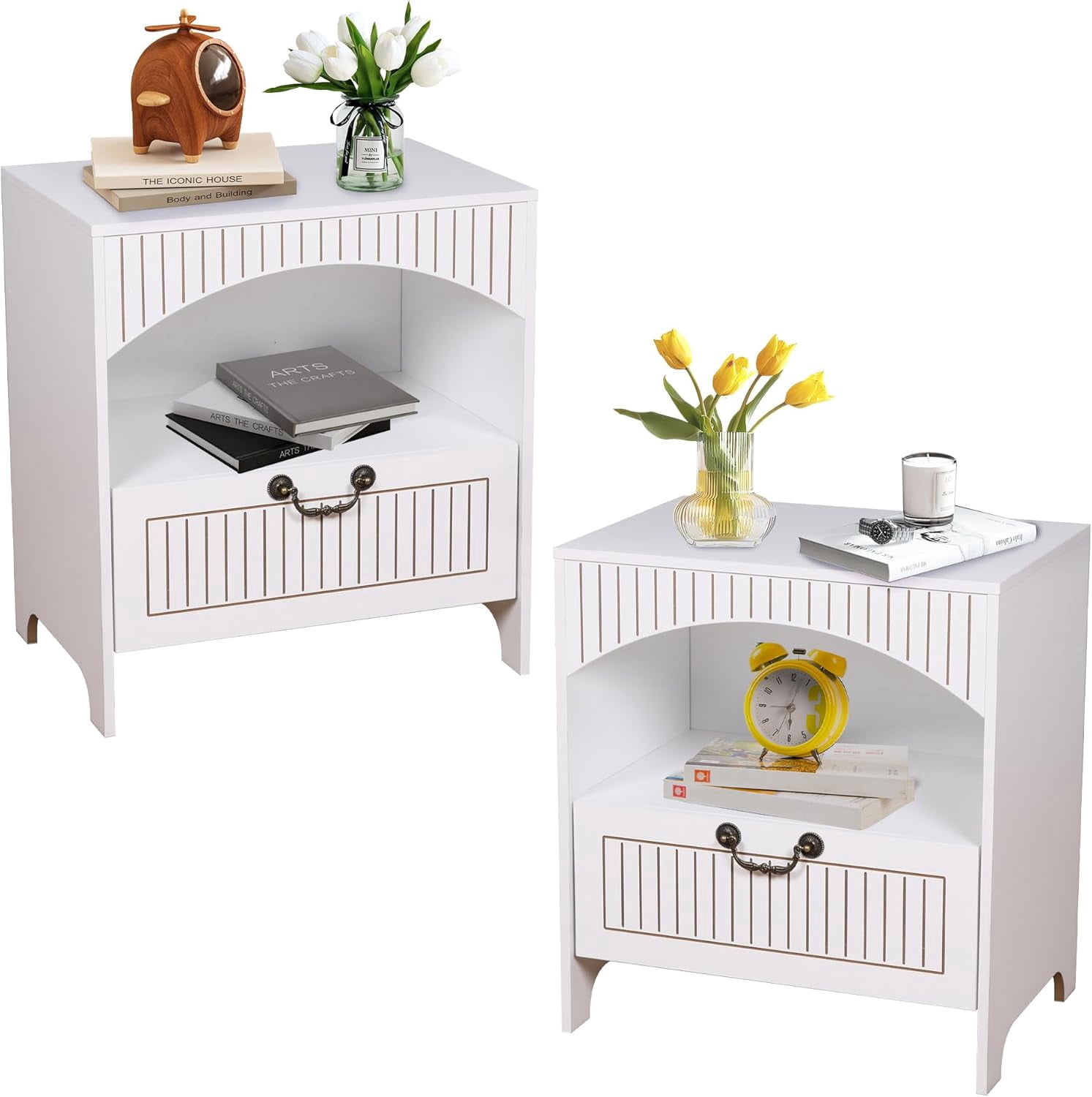Night Stand Set of 2 with Drawer,Mid Century Modern Bedside Tables with ...