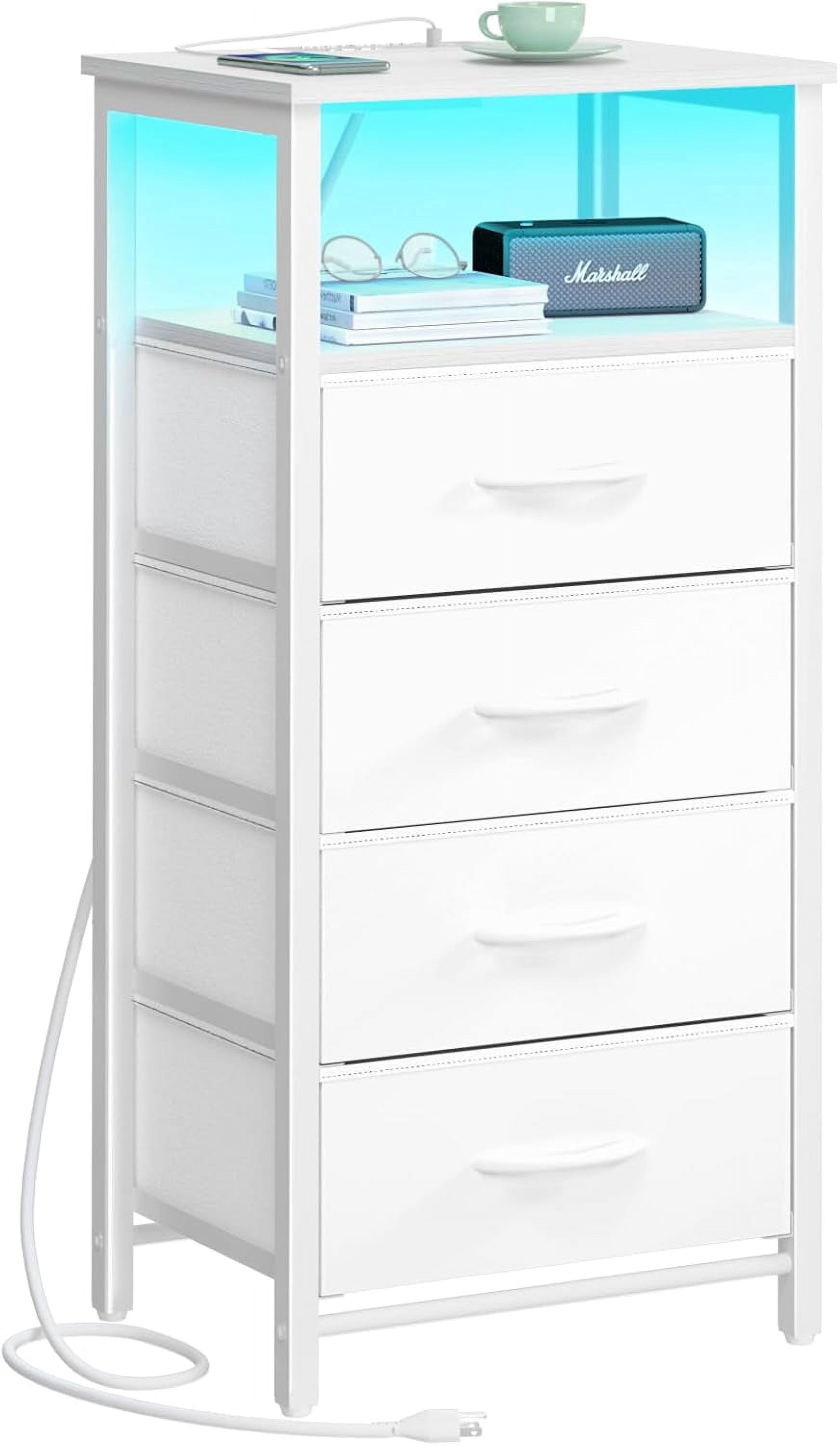 Night Stand - Small Dresser for Bedroom, LED Black Nightstand with ...