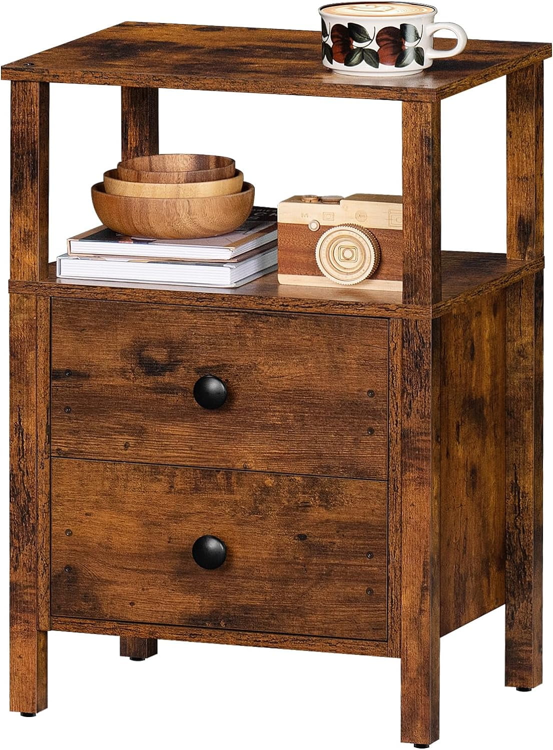 Night Stand, Small Nightstand with 2 Wood Drawers and Storage Shelf ...