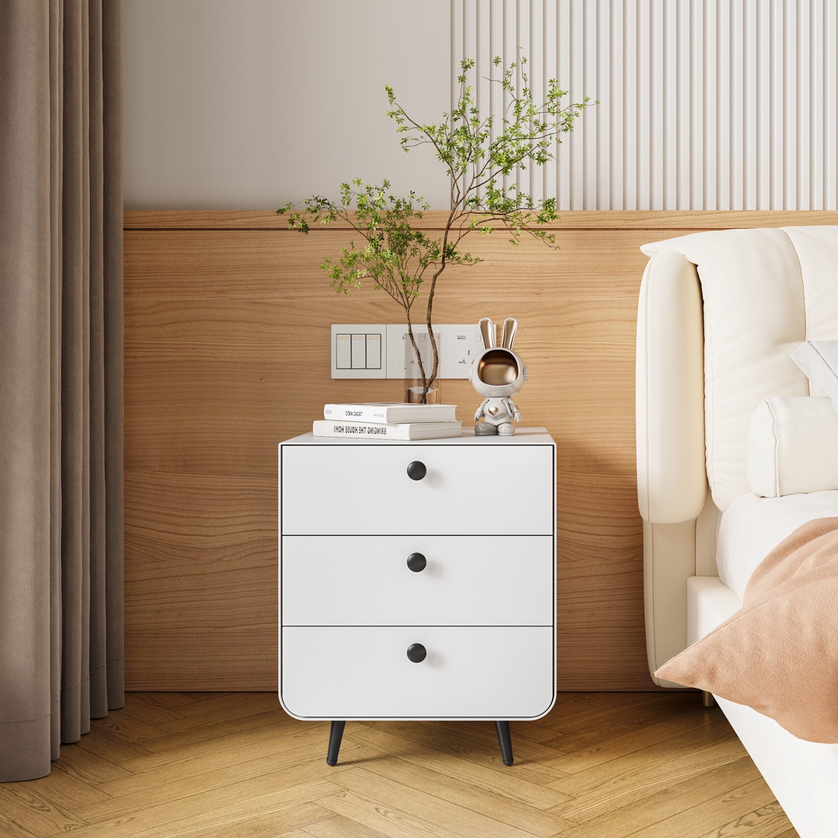 Night Stand Storage Cabinet with 3 Drawers, Steel Cabinet with Circular ...