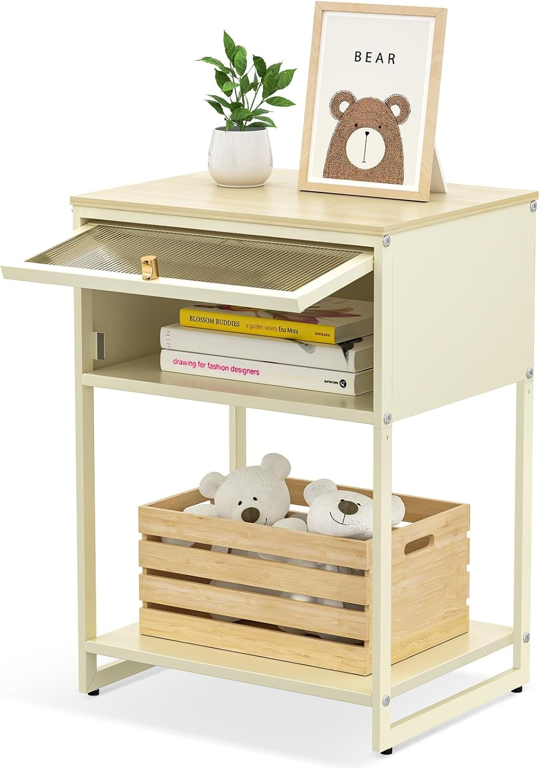 Night Stand with Storage Drawer,Bedside Table with Durable Wood Top for ...