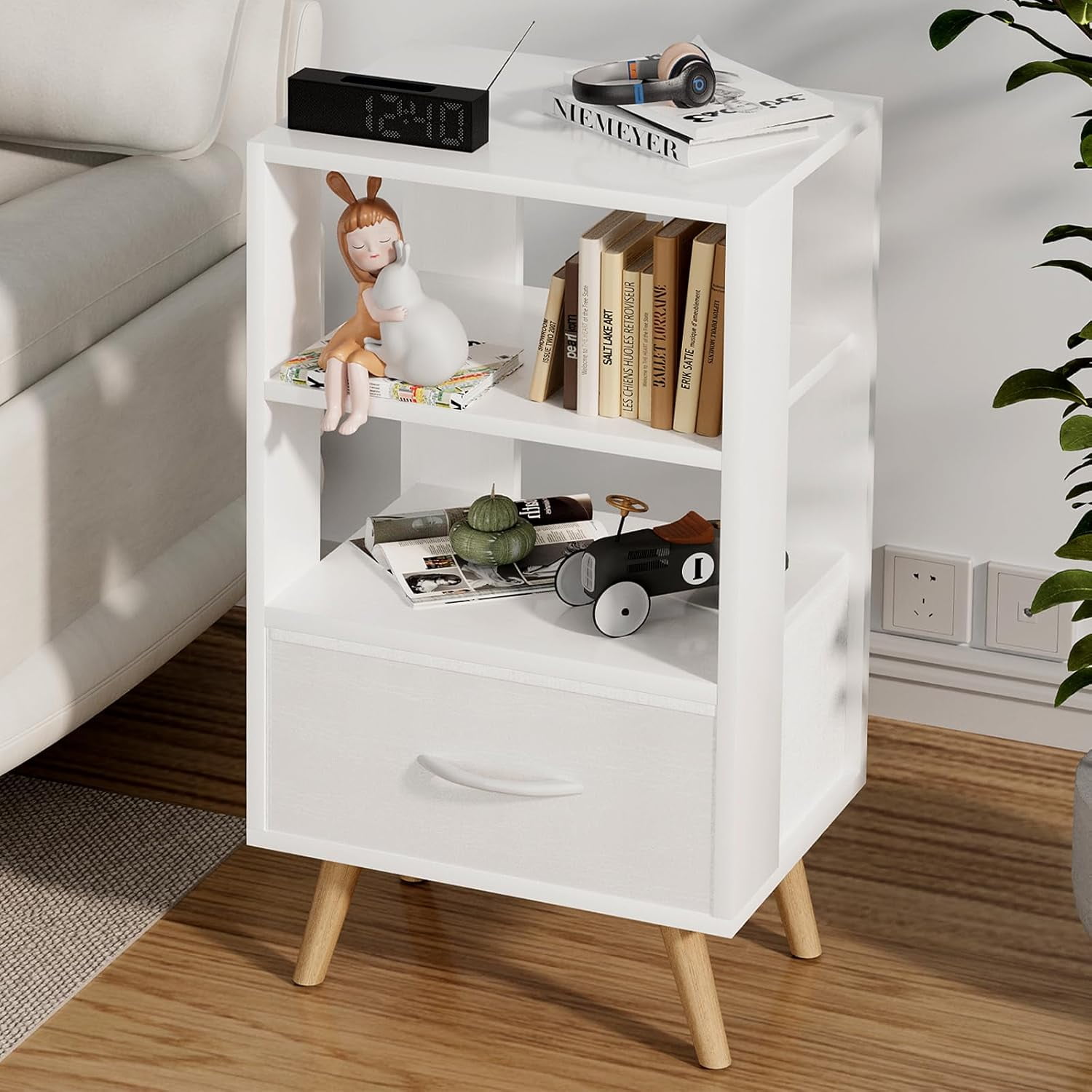 Night Stand, White Kids Nightstand with Drawer, Nursery Side Table with ...