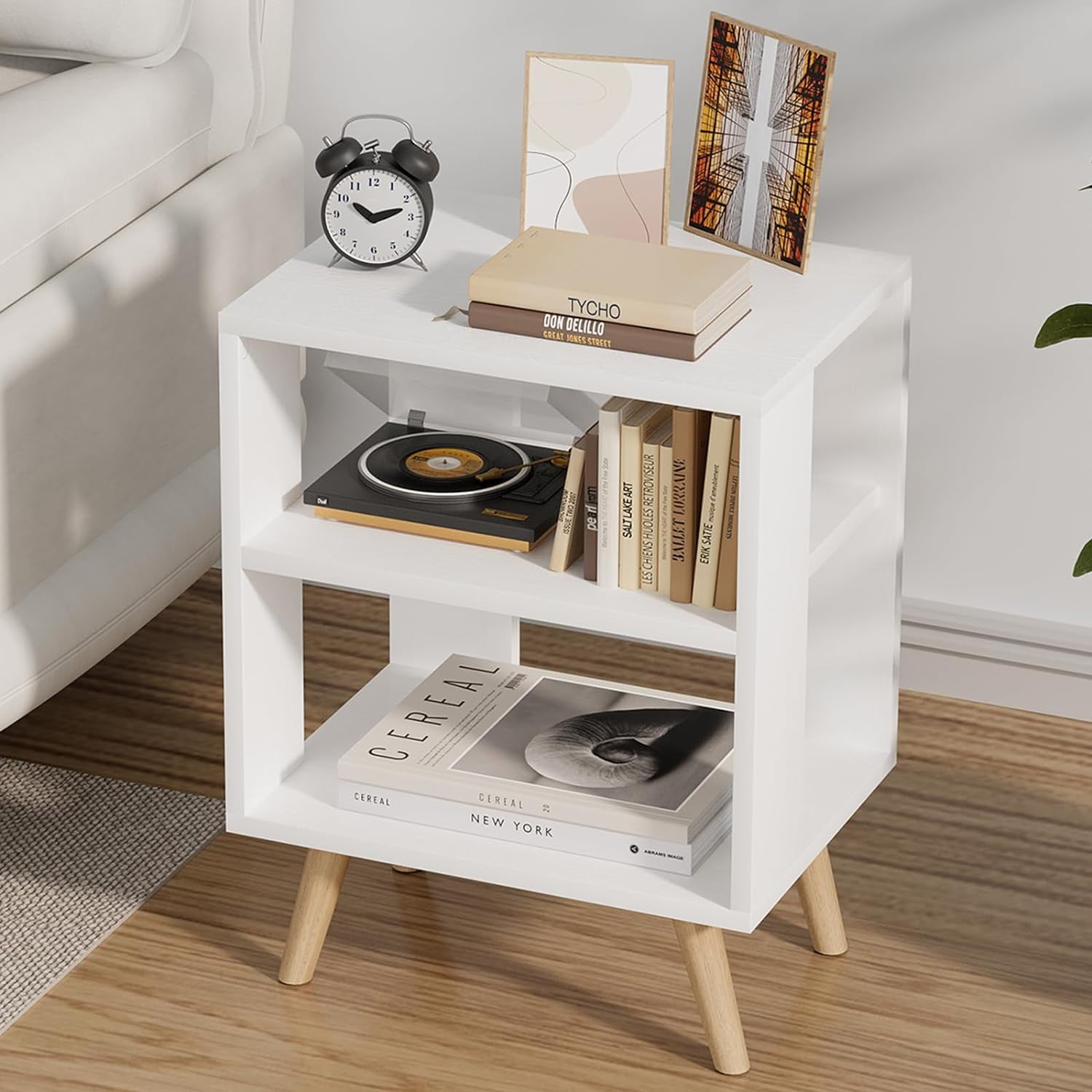 Night Stand, White Kids Nightstand, Modern End Table with Open Storage ...