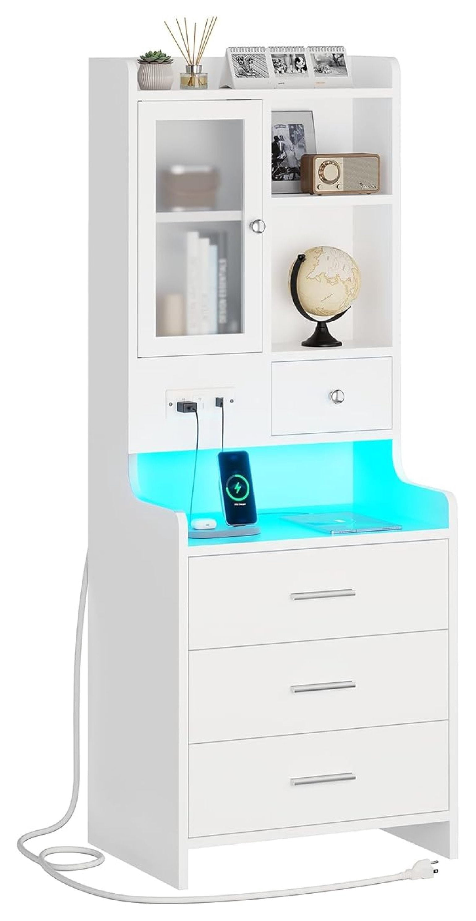 Night Stand with Charging Station & LED Lights, 49.2" Bedside Table ...