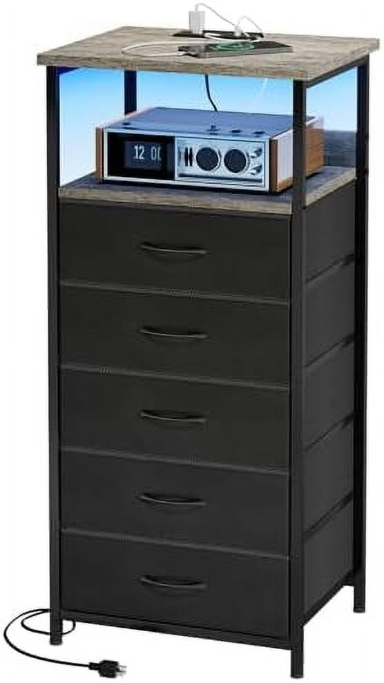 Night Stand with Charging Station, LED Nightstand with U-S-B Ports and ...