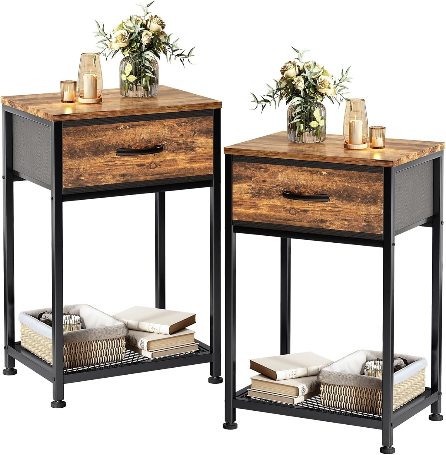 Night Stands Set of 2,End Tables with Drawer for Bedroom Bed Side Table ...