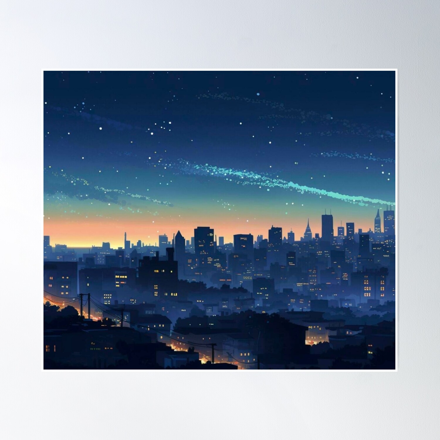 Night Star City View Fantasy Poster Wall Art, Modern Wall Decor, 24x36 ...