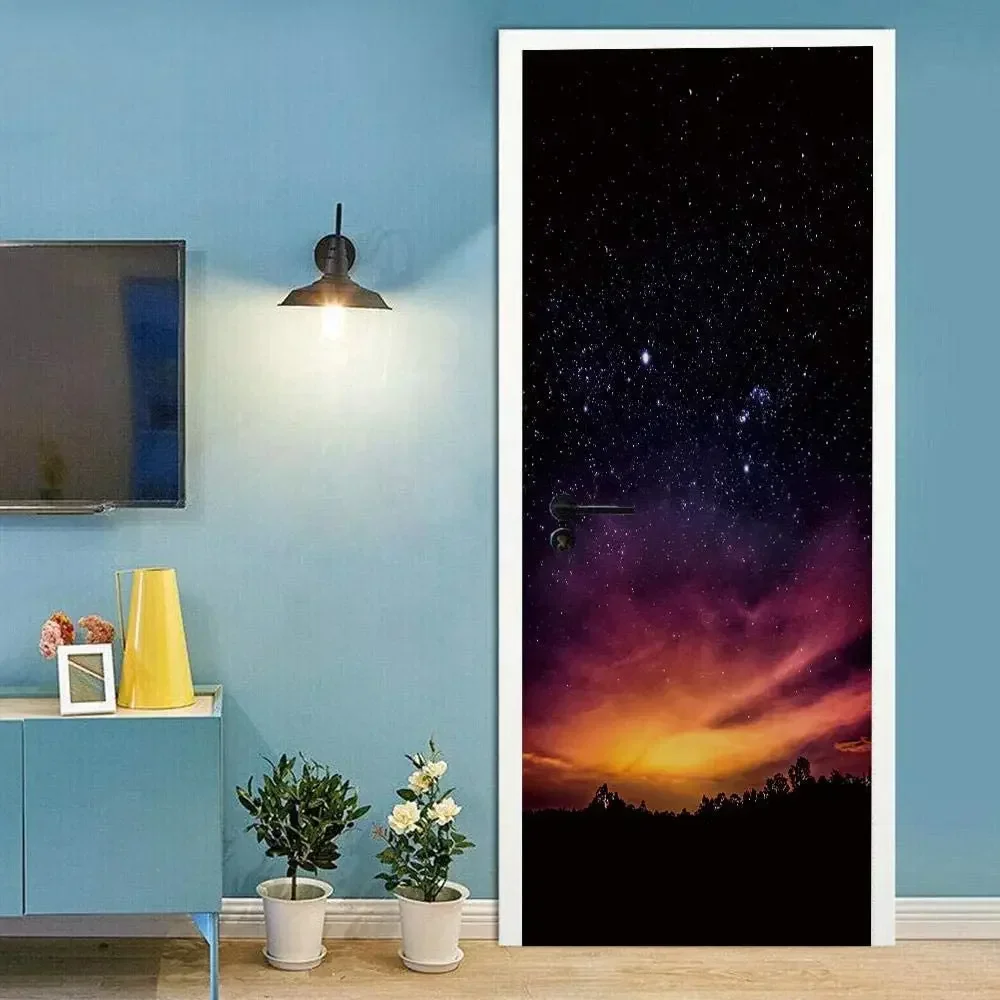 Night Starry Sky Door Stickers Shiny Stars Mural Sticker Self-adhesive ...
