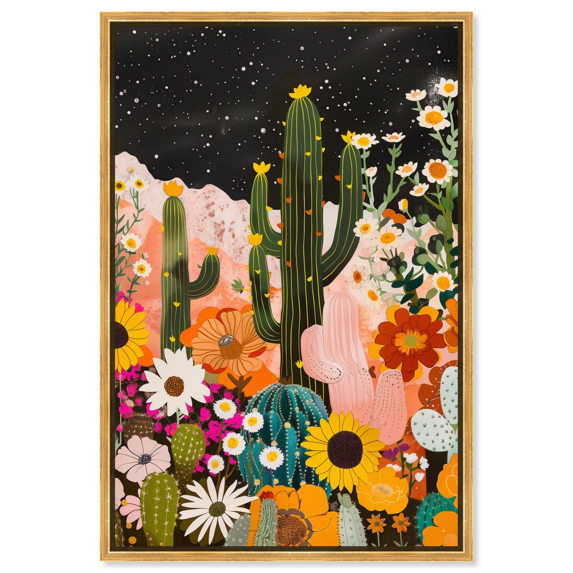 Night Time Desert Bloom Canvas Trendy Western Print by Art Remedy, Gold ...
