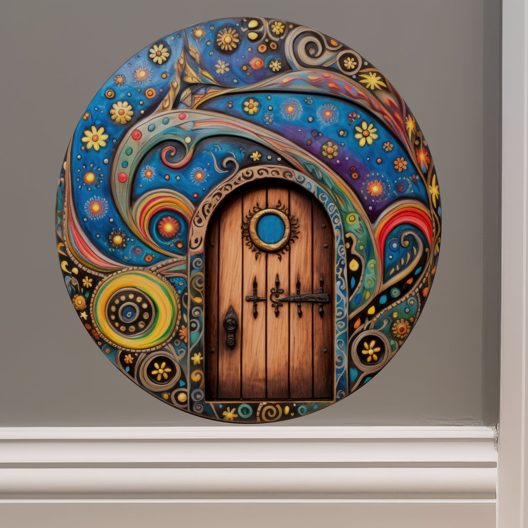 Night Time Starry Sky Fairy Door With Flowers - Fairy Door 3D Wall ...