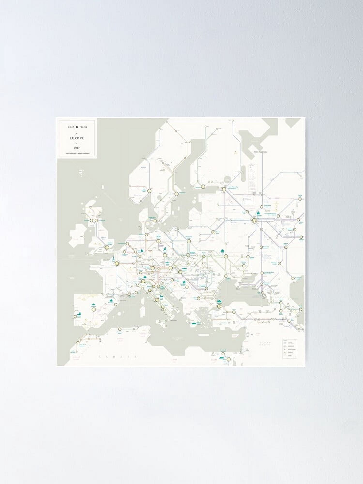 Night Trains Europe Map Poster - Walmart.com