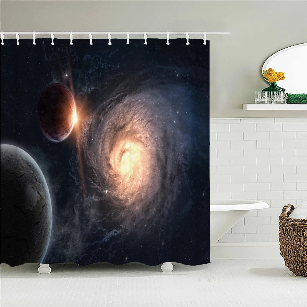 Night View Starry Sky Earth Moon 3d Printing Shower Curtain With