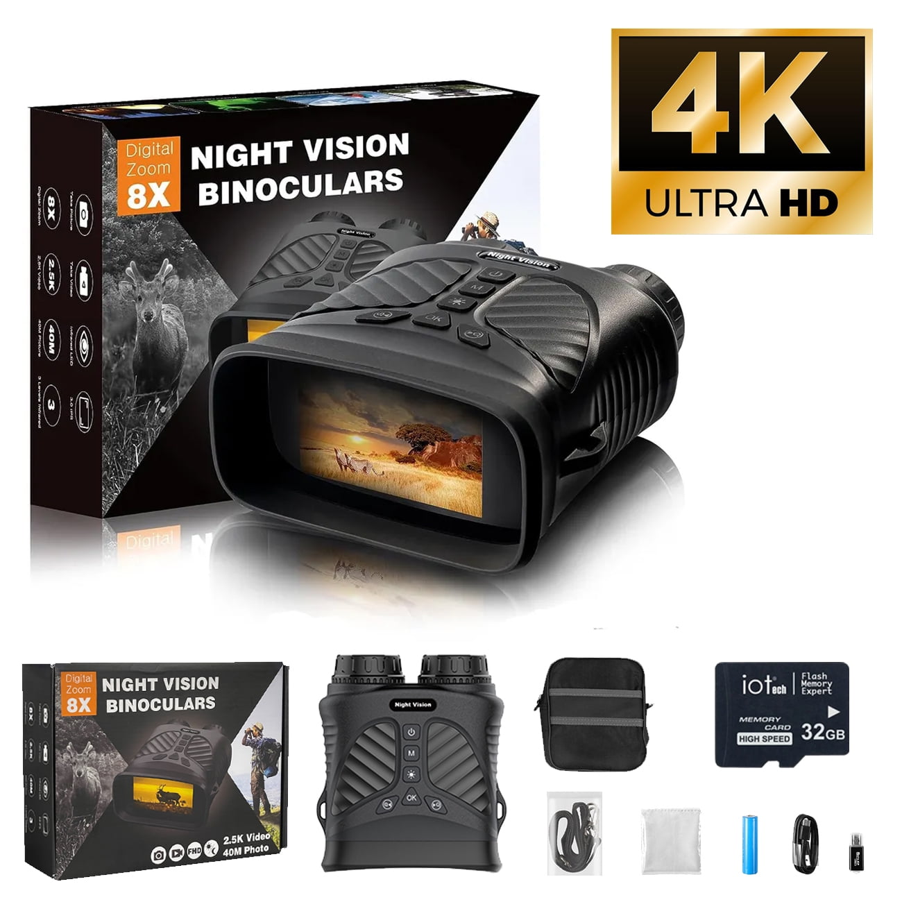 Night Vision Goggles 4K, 8X Digital Zoom Infrared Binoculars for Adults ...