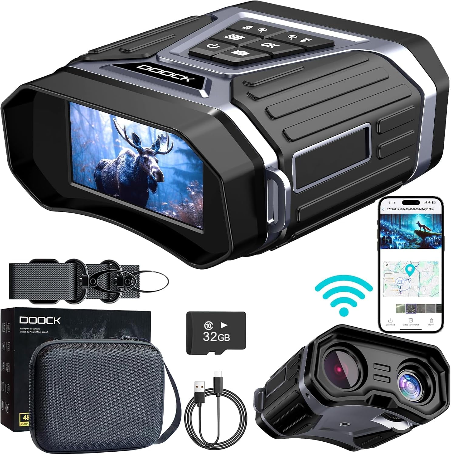 Night Vision Goggles - 4K Infrared Digital Binoculars with Full Color in Low Light, 32GB Memory ...