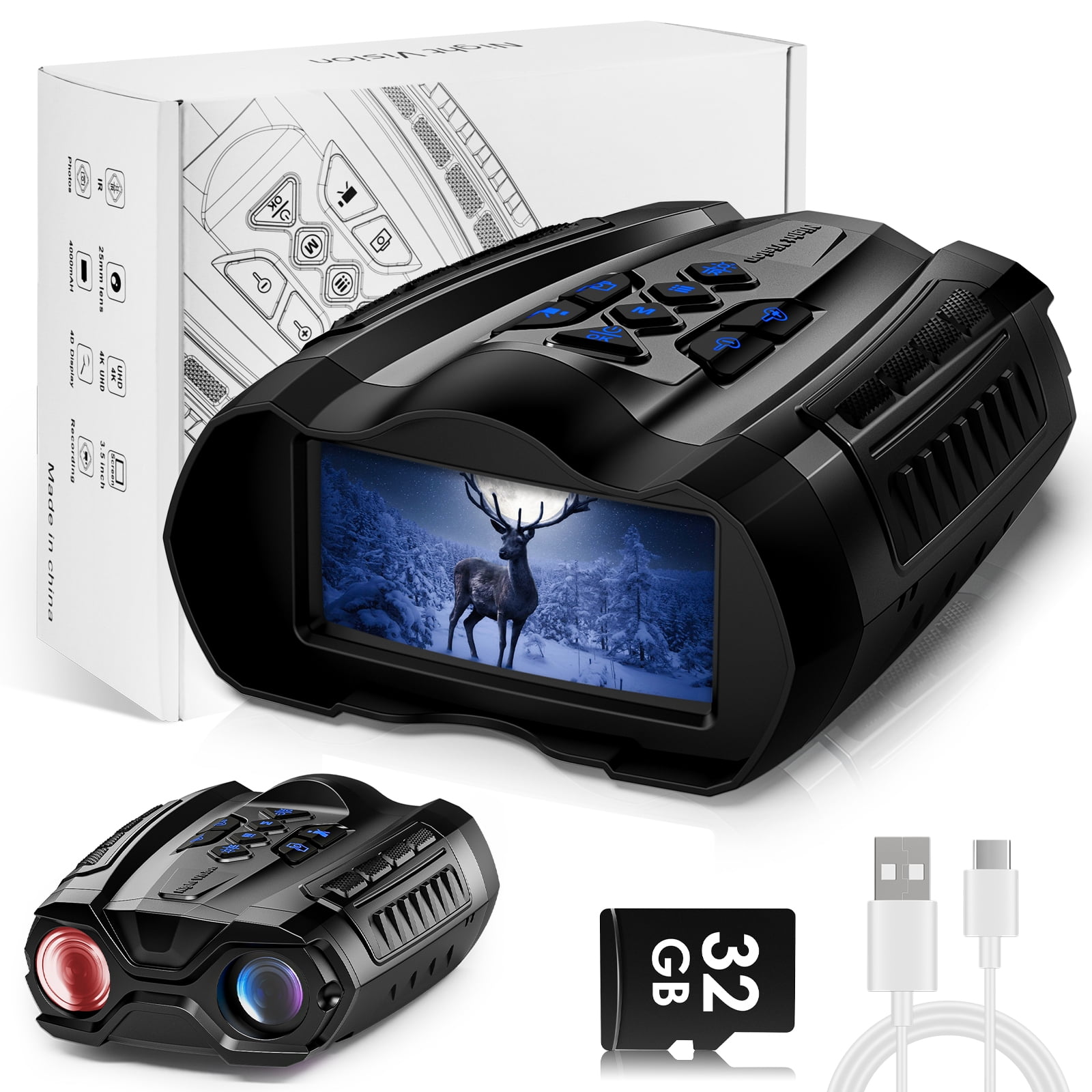 Night Vision Goggles, 9 Level Infrared Night Vision Binoculars, 3.5" HD ...