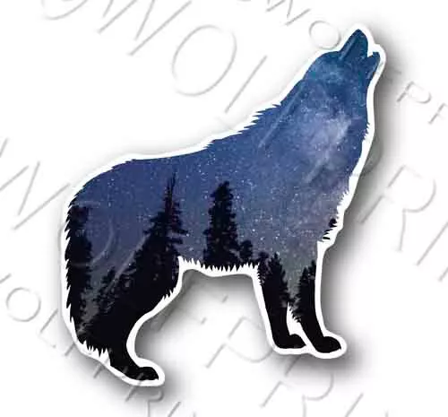 Night Wolf Howling At The Moon Sticker Phone Decal Water Bottle ...