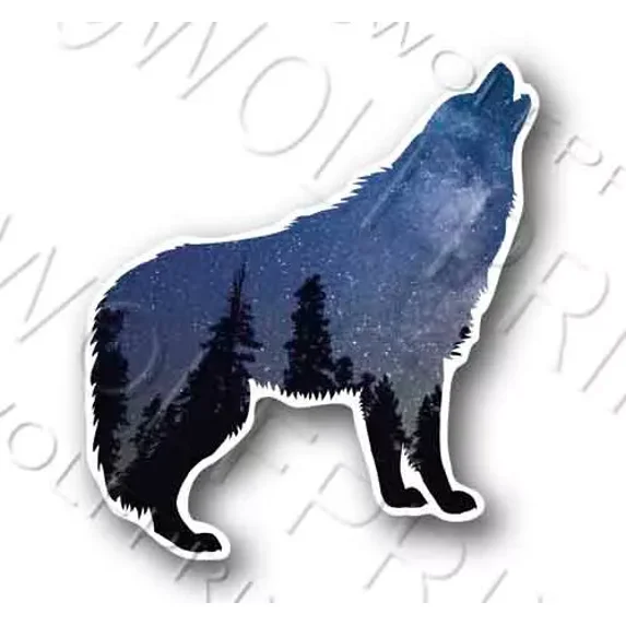Night Wolf Howling At The Moon Sticker Phone Decal Water Bottle ...