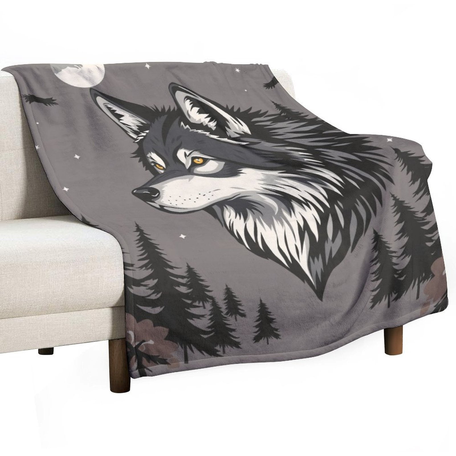 Night Wolf Howling Forest Throw Blanket for Sofa Luxury Home Interior ...