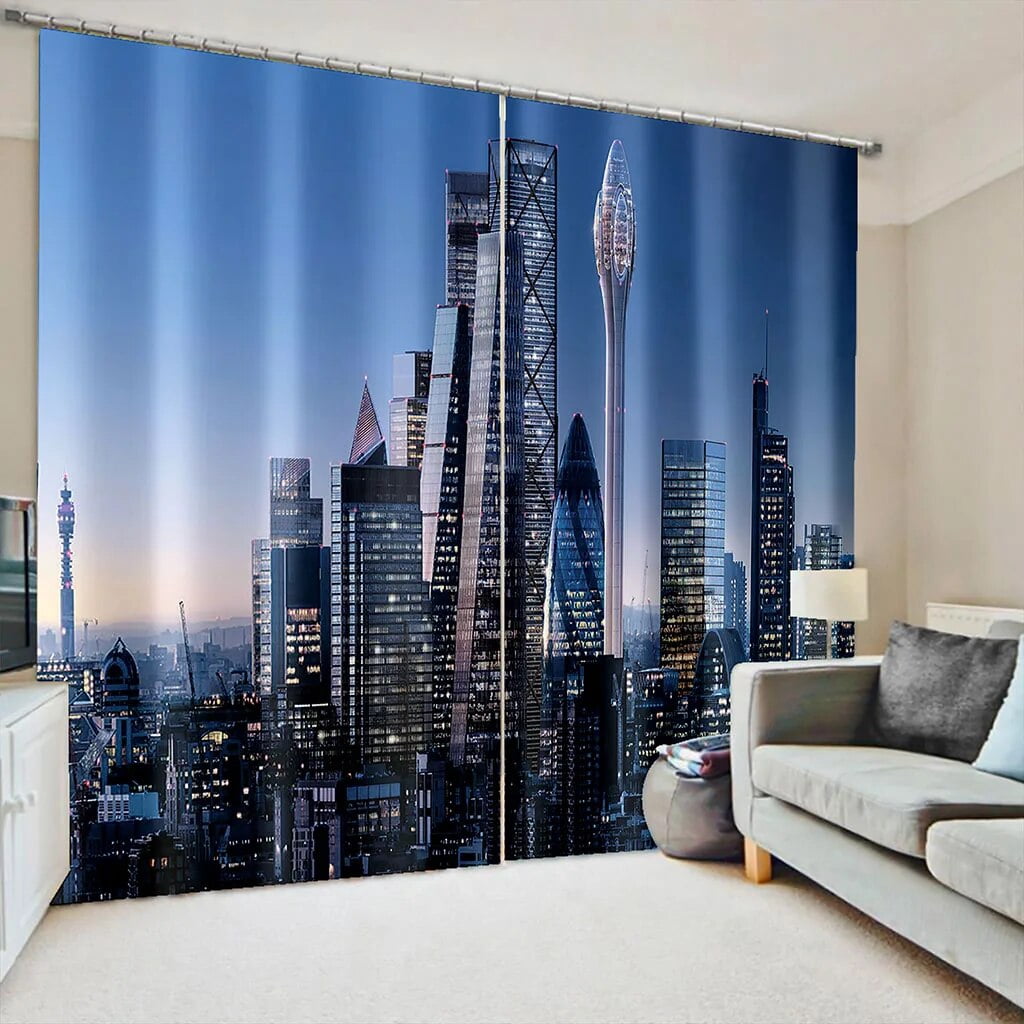 Night of View City Skyline Shading Thermal Window Curtains Famous ...