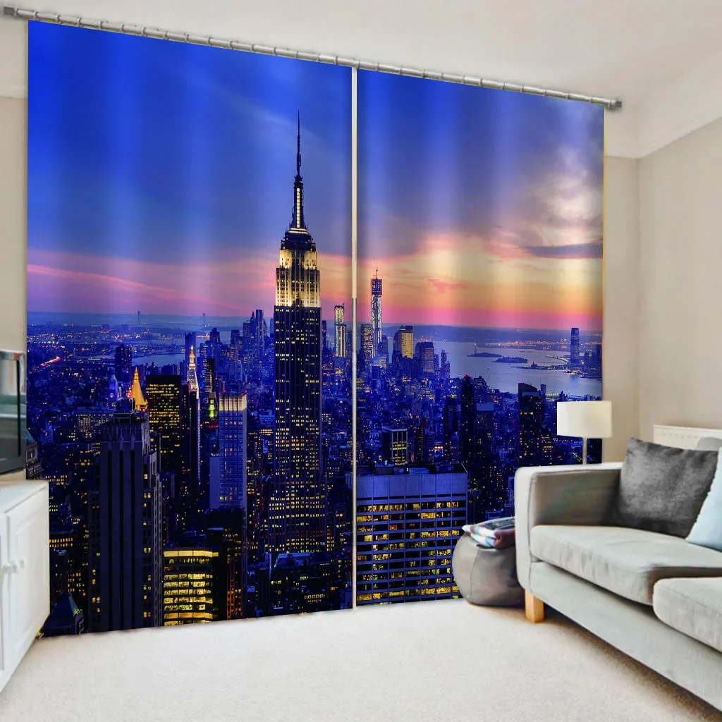 Night of View City Skyline Shading Thermal Window Curtains Famous ...