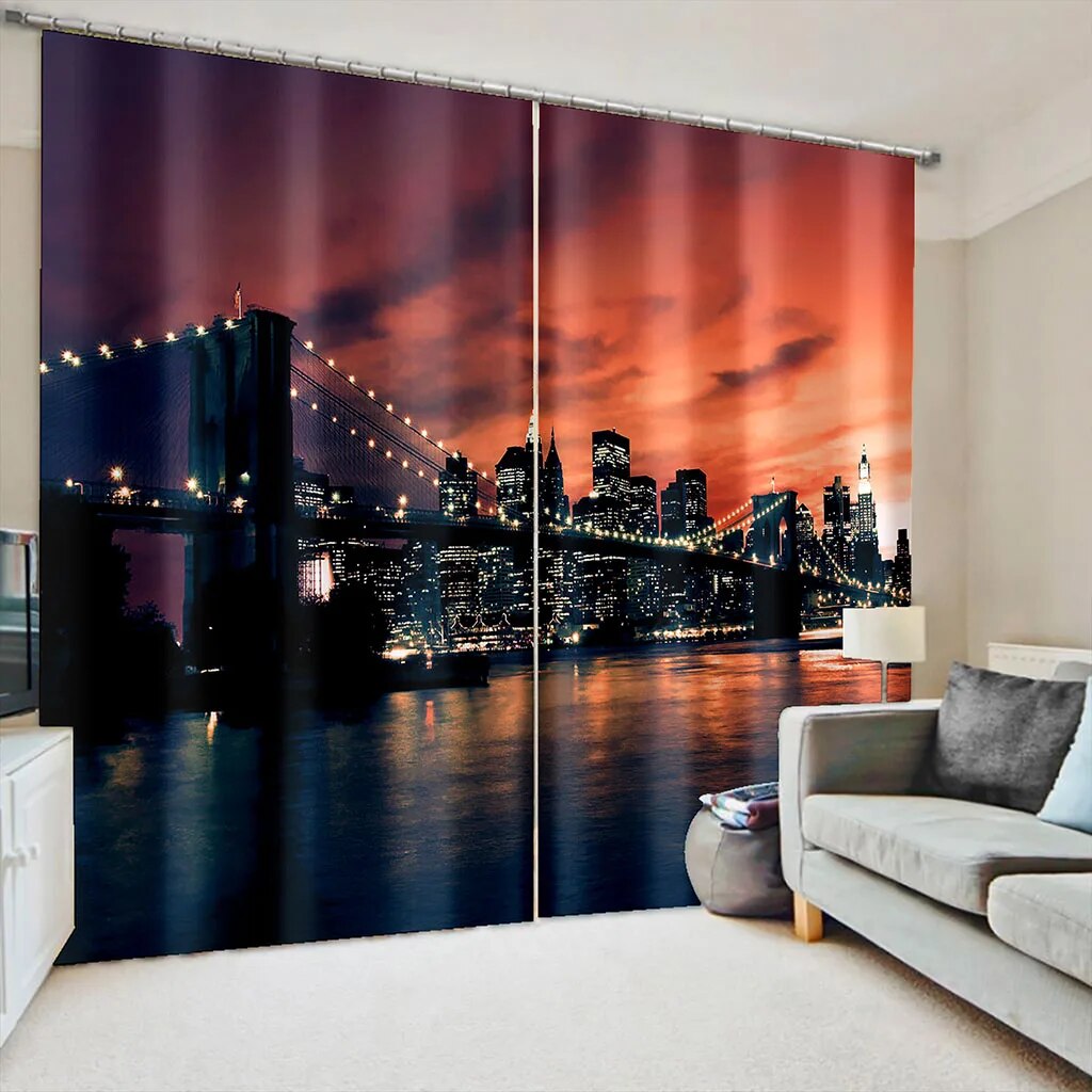 Night of View City Skyline Shading Thermal Window Curtains Famous ...